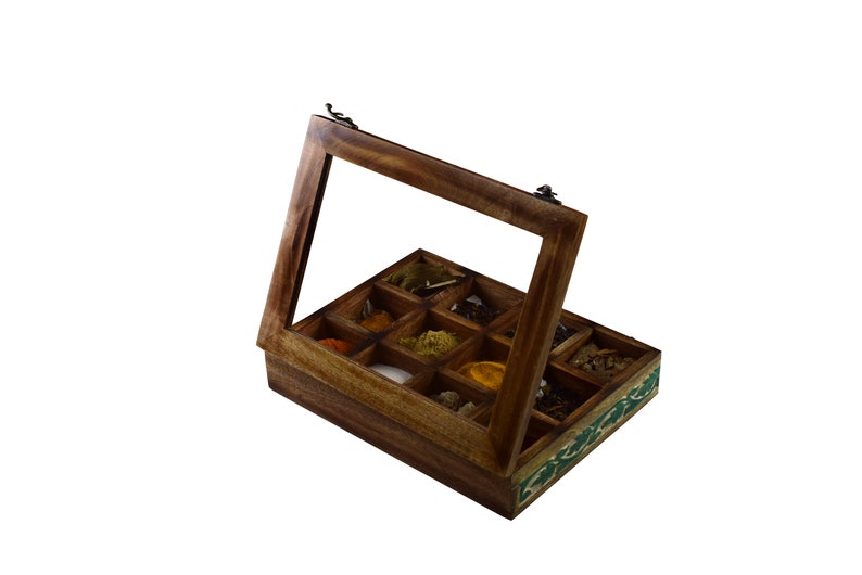 Wooden Spice Box With Hand Carved Leaf Extra Large Size - Etsy