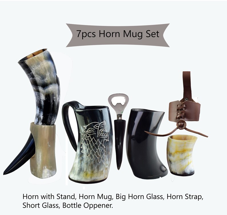 Viking Drinking Horn Mug Set Real Ox Horn for Hot or Cold - Etsy