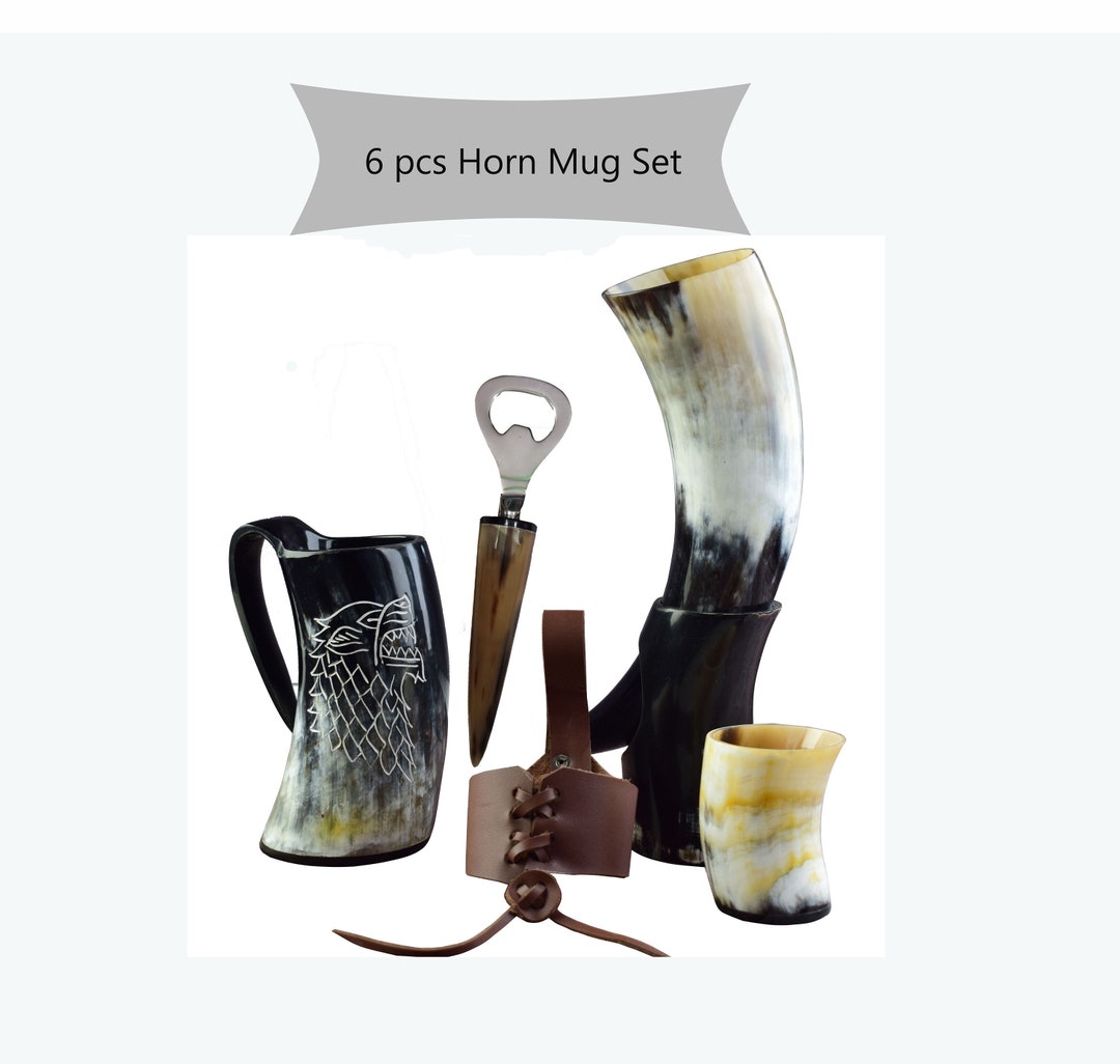 Viking Drinking Horn Mug Set Kit Real Ox Horn for Viking Lovers ...