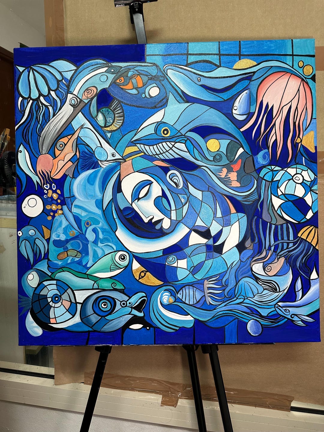 Cubism Style Wall Art, Art Decor , Morden Blue Art, Beautiful Women ...