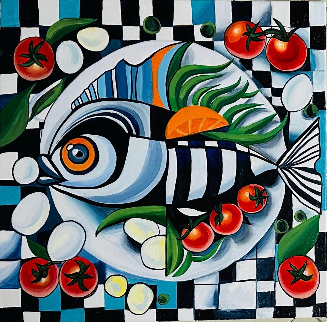 Fish, Sardinia, Original Acrylic Painting on Canvas 50 X 50cm, by Raz ...