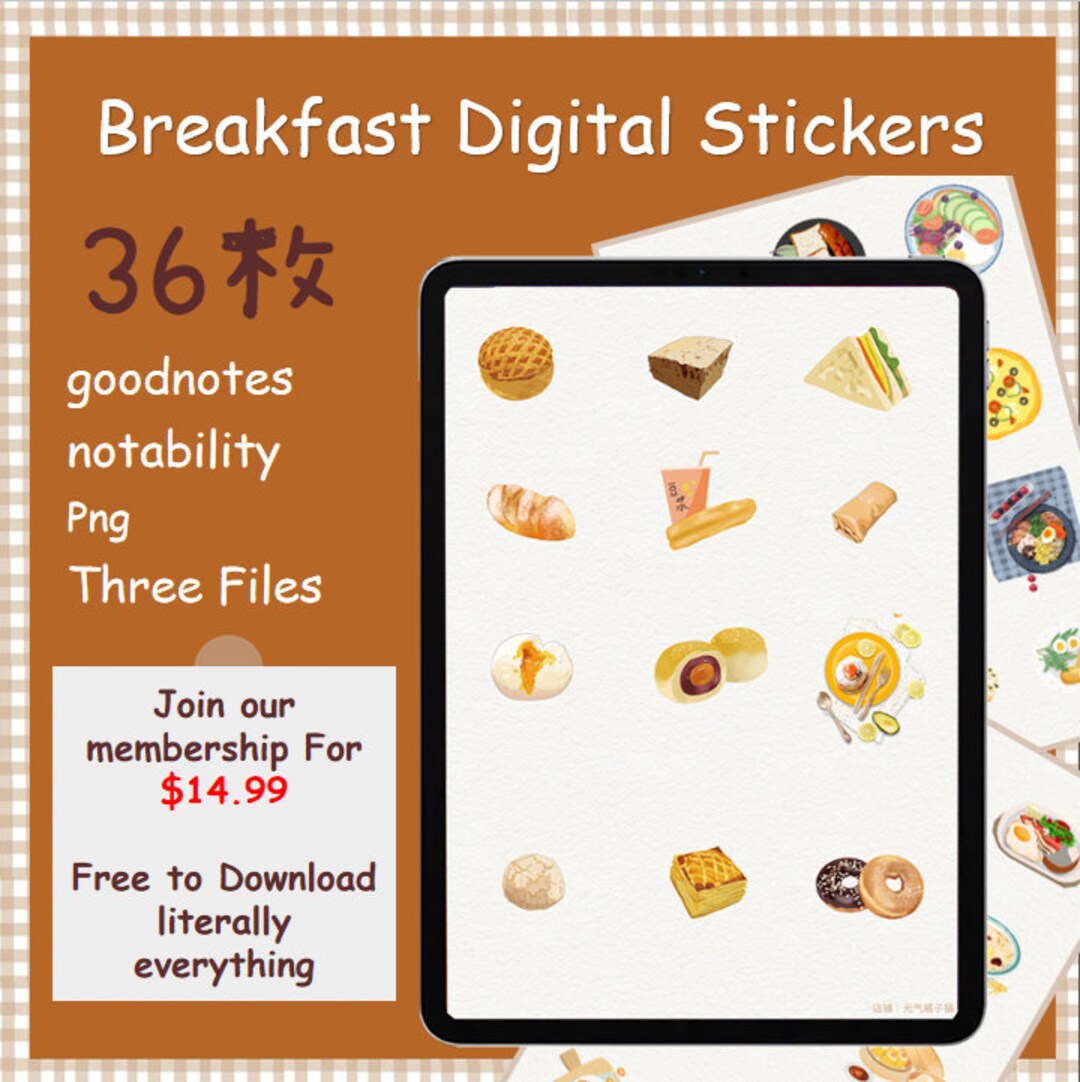 Breakfast Digital Stickers Happy Sticker Pack Digital Planner Sticker Goodnotes Sticker ...
