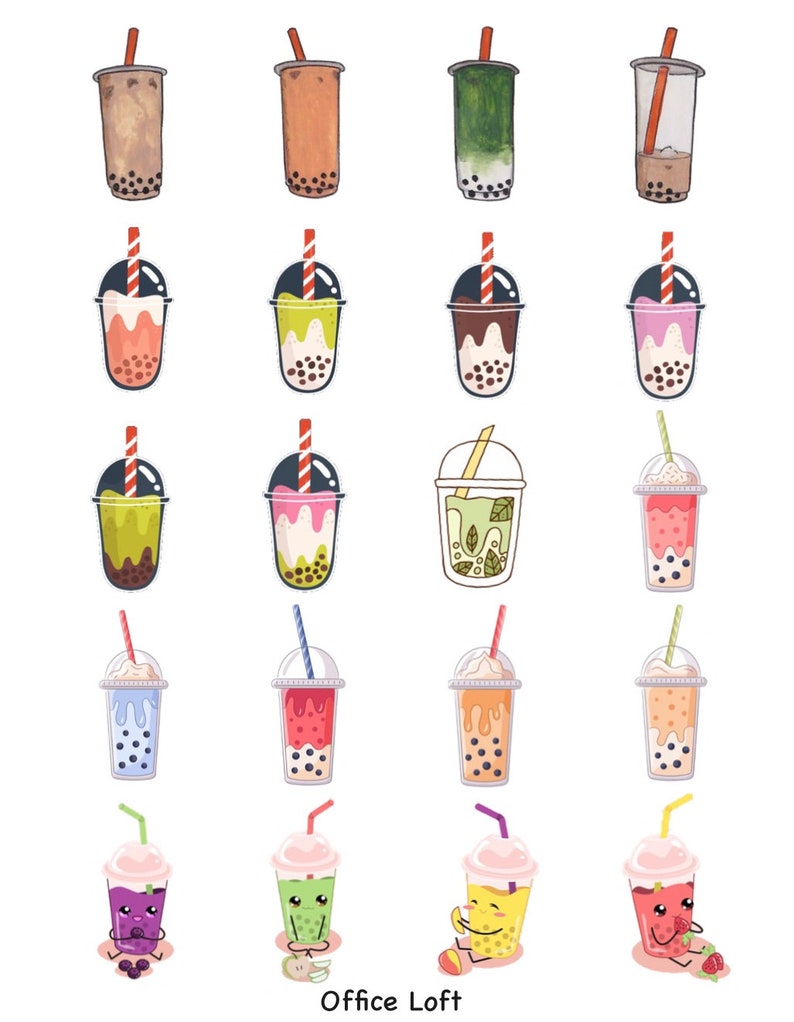 Bubble Tea digital stickers happy sticker pack Digital Planner | Etsy