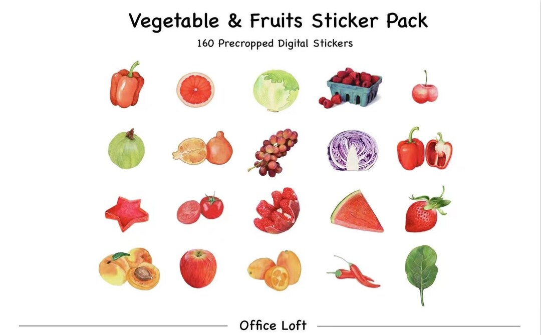 Vegetable &amp; Fruit Digital Stickers Happy Sticker Pack Digital Planner ...