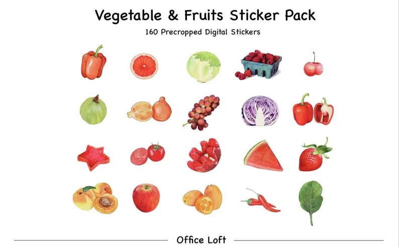 Vegetable & Fruit Digital Stickers Happy Sticker Pack Digital - Etsy