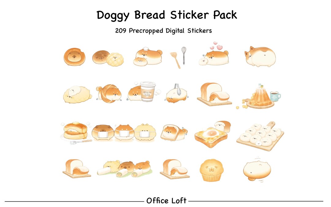 Doggy Bread Digital Stickers Happy Sticker Pack Digital - Etsy