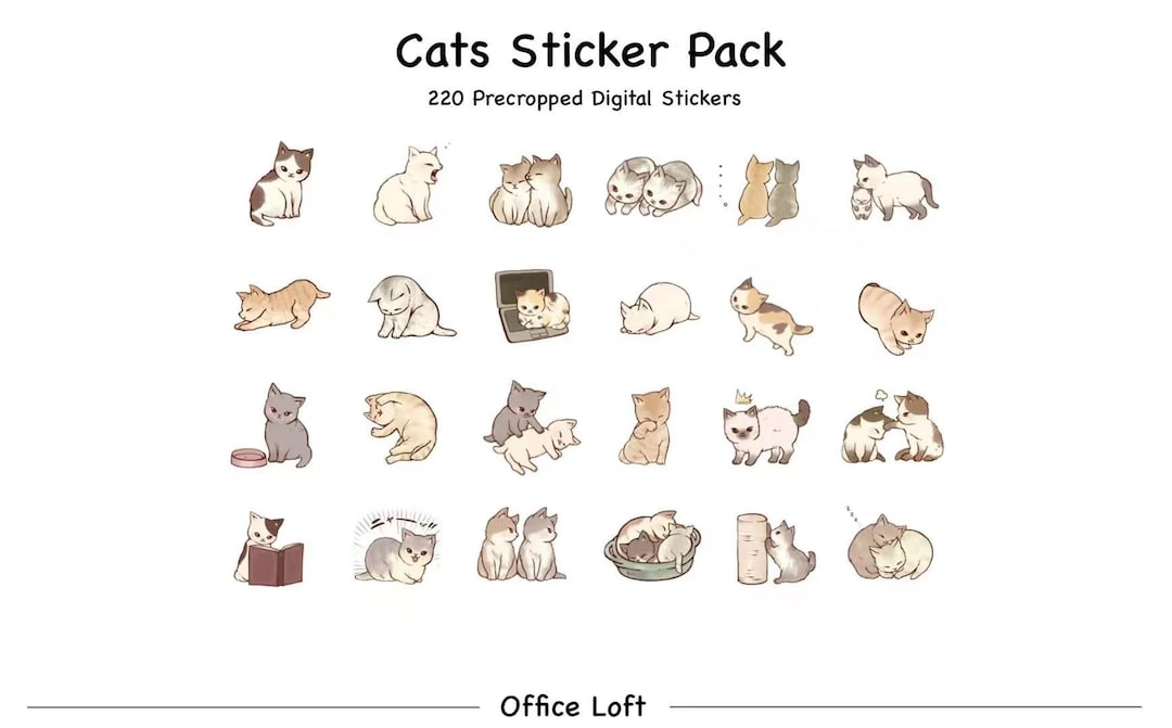 Cat Digital Stickers Happy Sticker Pack Digital Planner Sticker ...