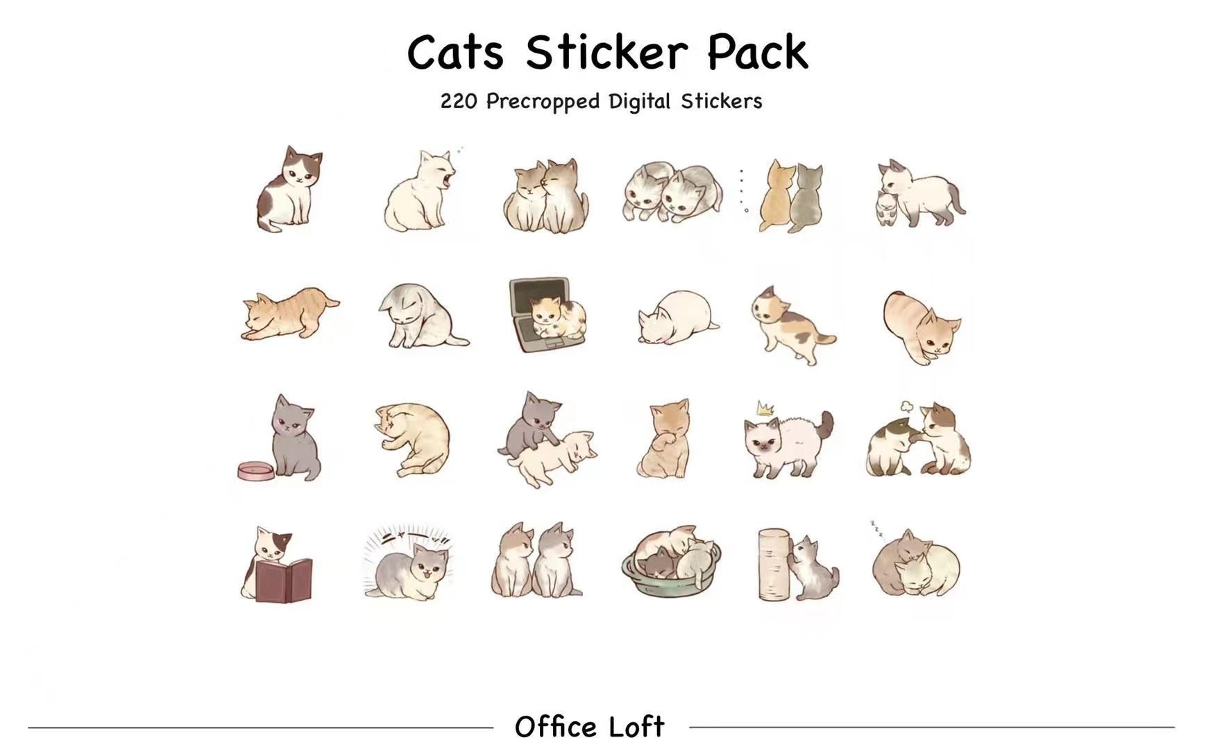 Cat Digital Stickers Happy Sticker Pack Digital Planner - Etsy