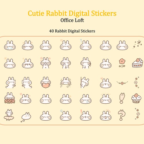 Cute Rabbit Stickers Digital Stickers Digital Download PNG and - Etsy