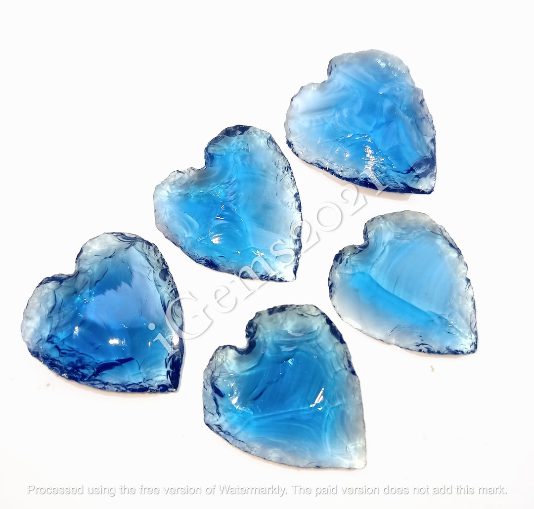 Blue Topaz Heart, Glass Stone Man-made Heart Shape Crystal - Heart ...