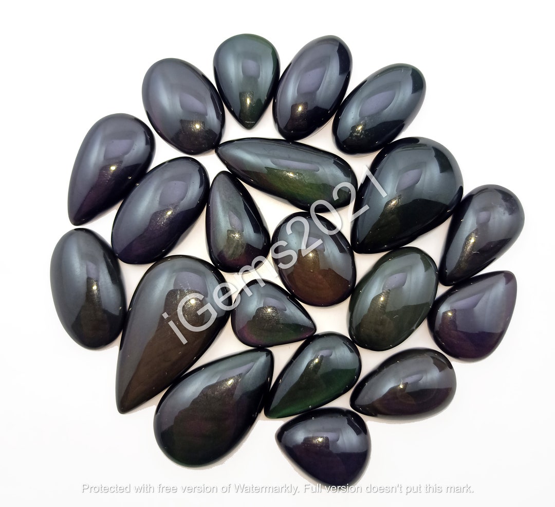Natural Rainbow Eye Obsidian Gemstone Cabochon, Obsidian Jewelry ...
