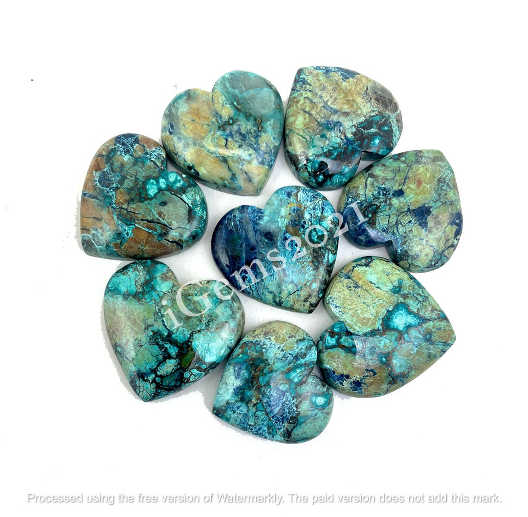 Natural Azurite Heart Shape Gemstone Cabochon - Chrysocolla Azurite ...
