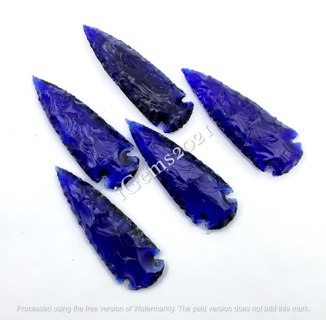 3-4 Inch Blue Sapphire Arrowhead, Glass Stone Man-made Arrowhead ...