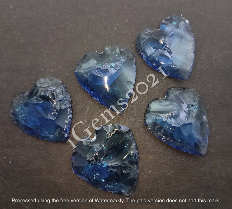 Blue Topaz Heart, Glass Stone Man-made Heart Shape Crystal - Heart ...