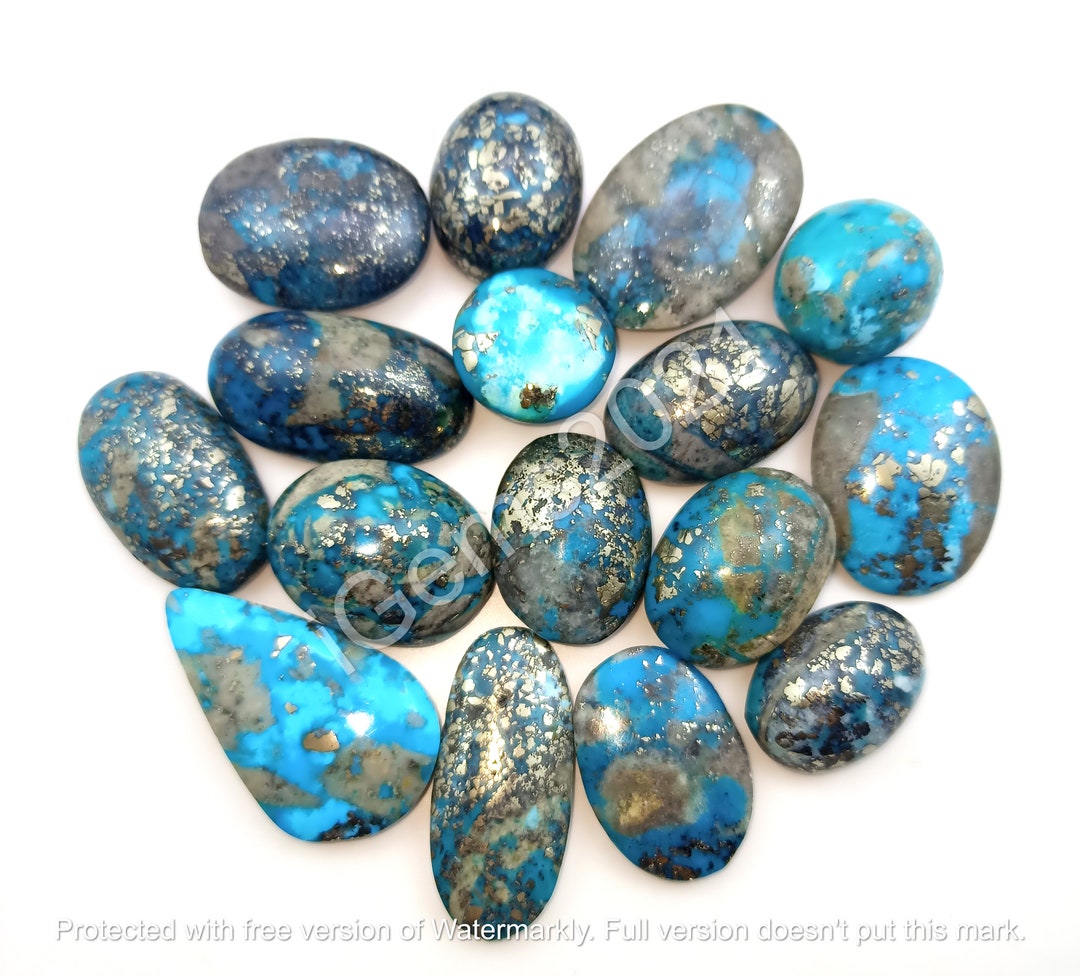 Natural Morenci Turquoise With Pyrite Inclusions Cabochon Lot, Feroza ...