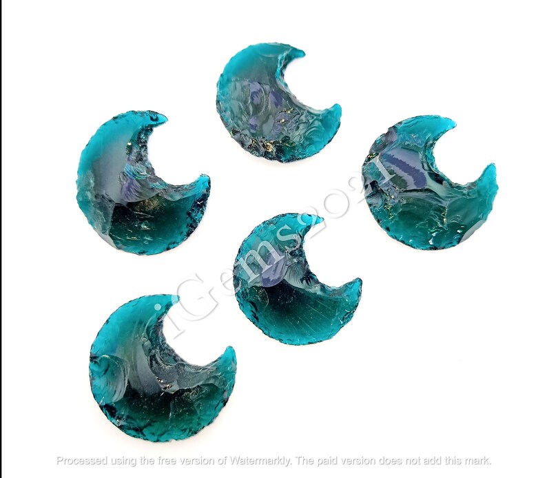 London Blue Topaz Moon Shape Stone, Glass Stone Man-made Moon Crystal ...