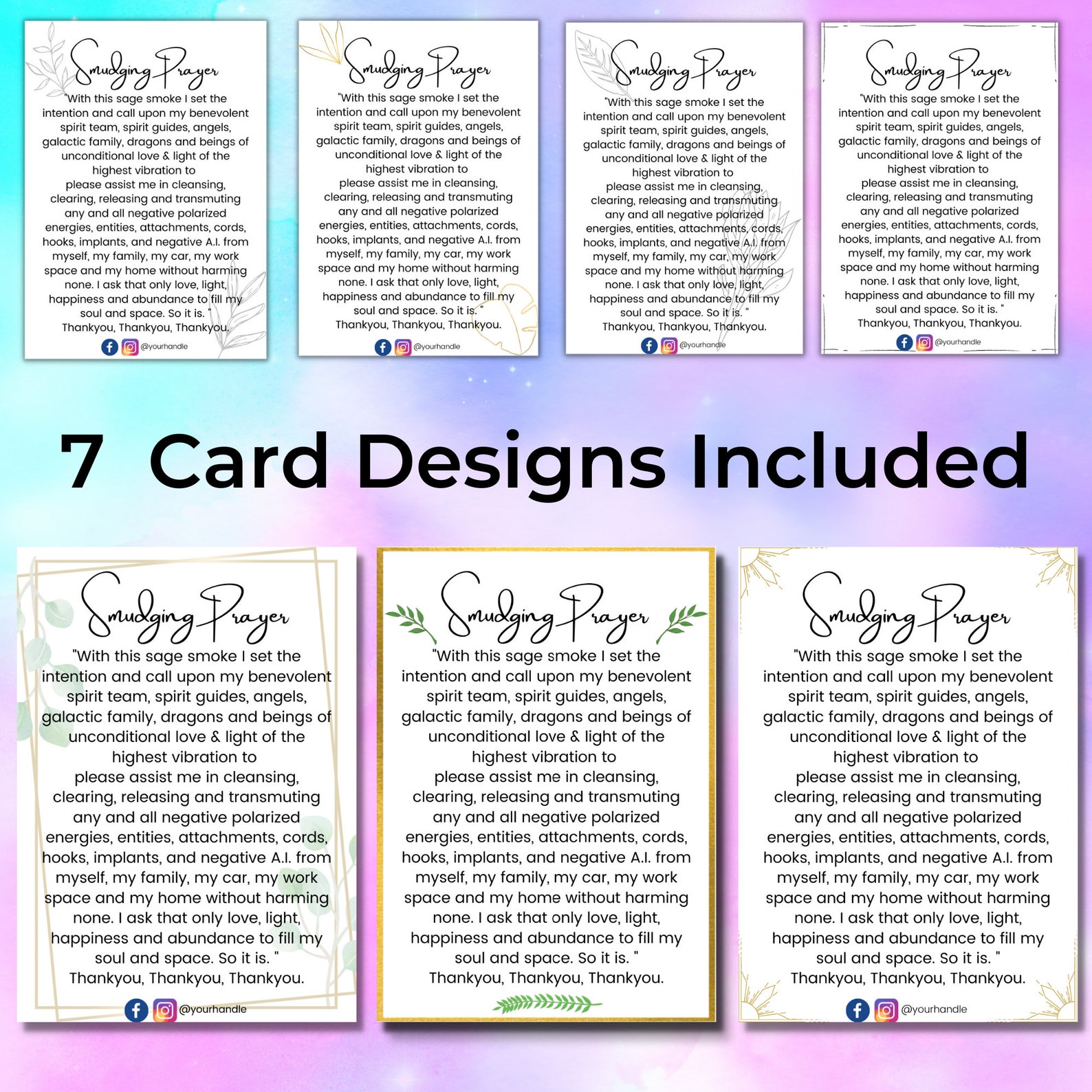 Editable White Sage Smudging Prayer Card, Printable Smudge Card, Sage ...