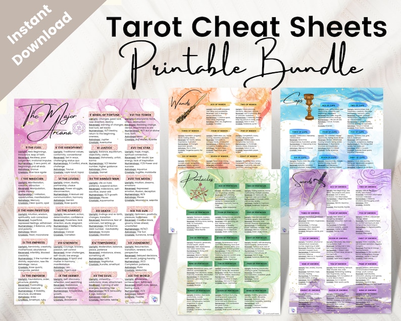 Printable Tarot Cheat Sheet Bundle Rider Waite Deck Tarot - Etsy