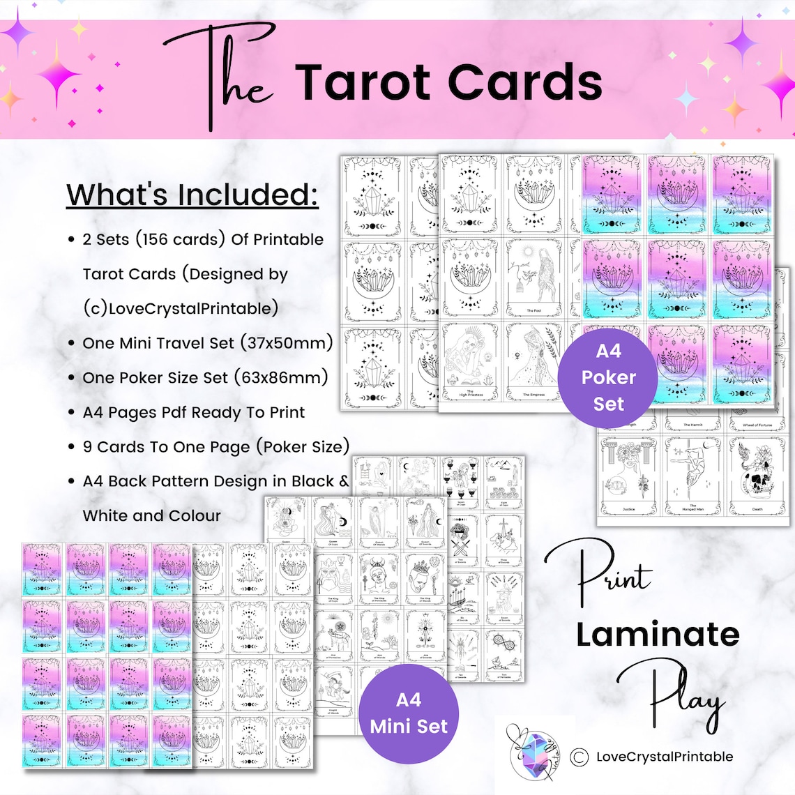 Printable Line Art Tarot Card Deck to Colour, Tarot Journal Printable ...