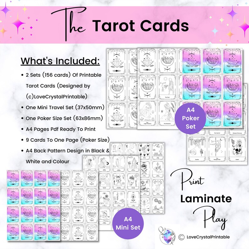 Printable Line Art Tarot Card Deck to Colour, Tarot Journal Printable ...