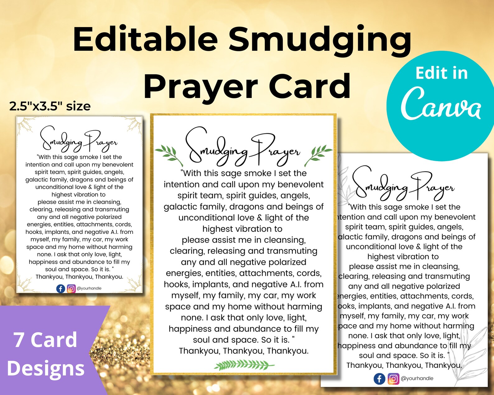 Editable White Sage Smudging Prayer Card, Printable Smudge Card, Sage ...