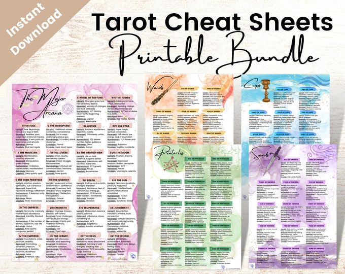 Tarot Cheat Sheet Bundle, Tarot Keywords, Tarot Card Meanings, Tarot for Beginners, Tarot Card ...