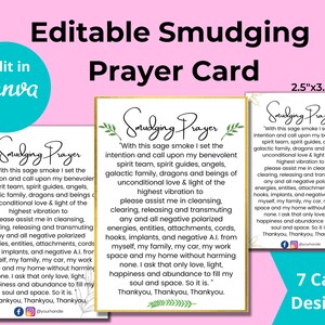 Editable White Sage Smudging Prayer Card, Printable Smudge Card, Sage ...