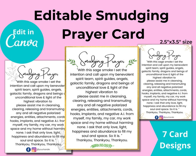 Editable White Sage Smudging Prayer Card, Printable Smudge Card, Sage ...