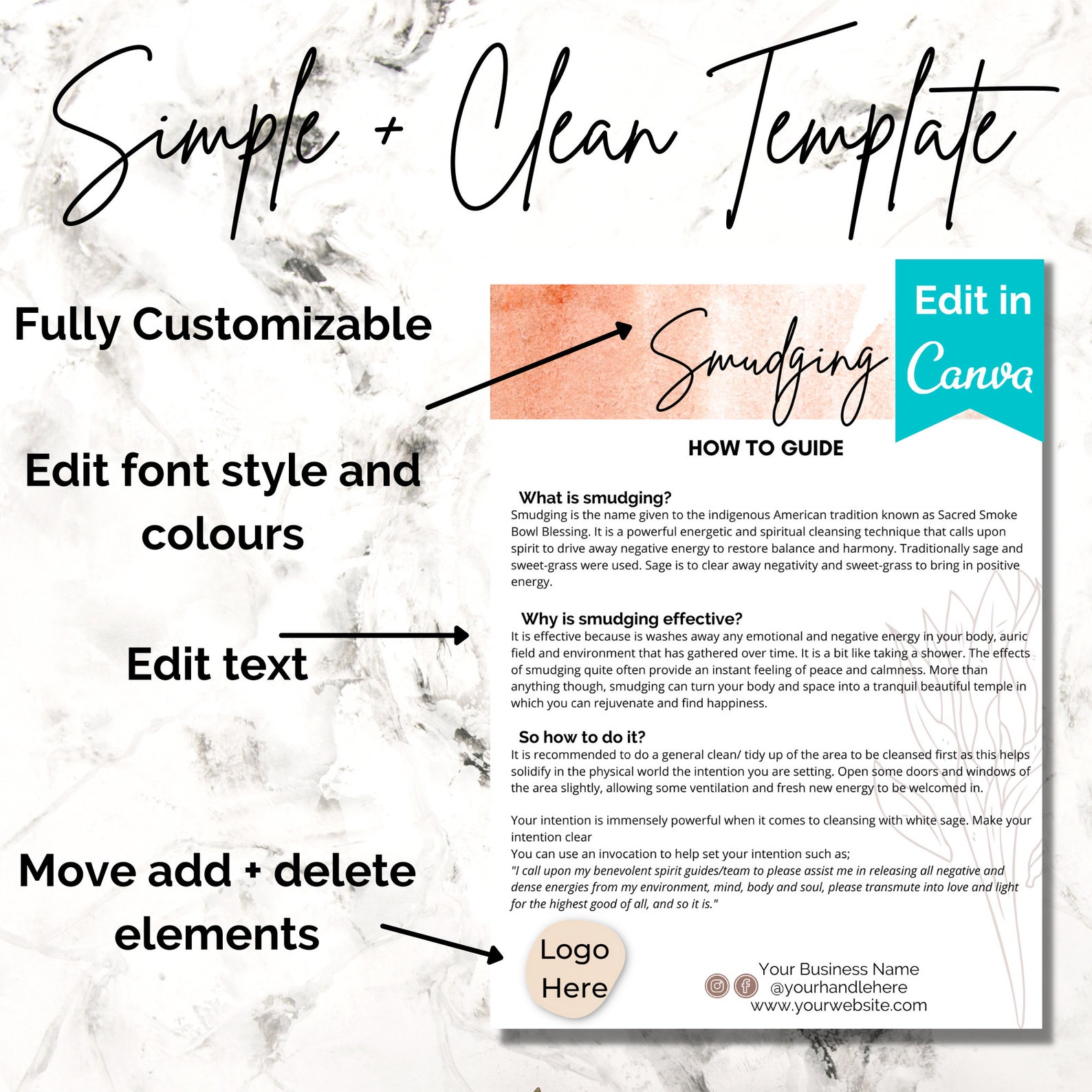 Sage Smudging Template Printable, Smudging Guide Printable ,crystal ...