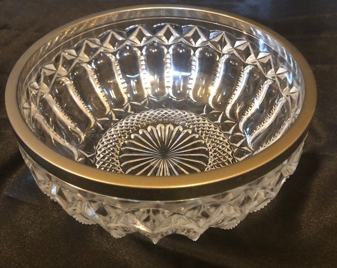 Vintage LEONARD Italy Lead Crystal With Metal Silver Plated Rim Large ...