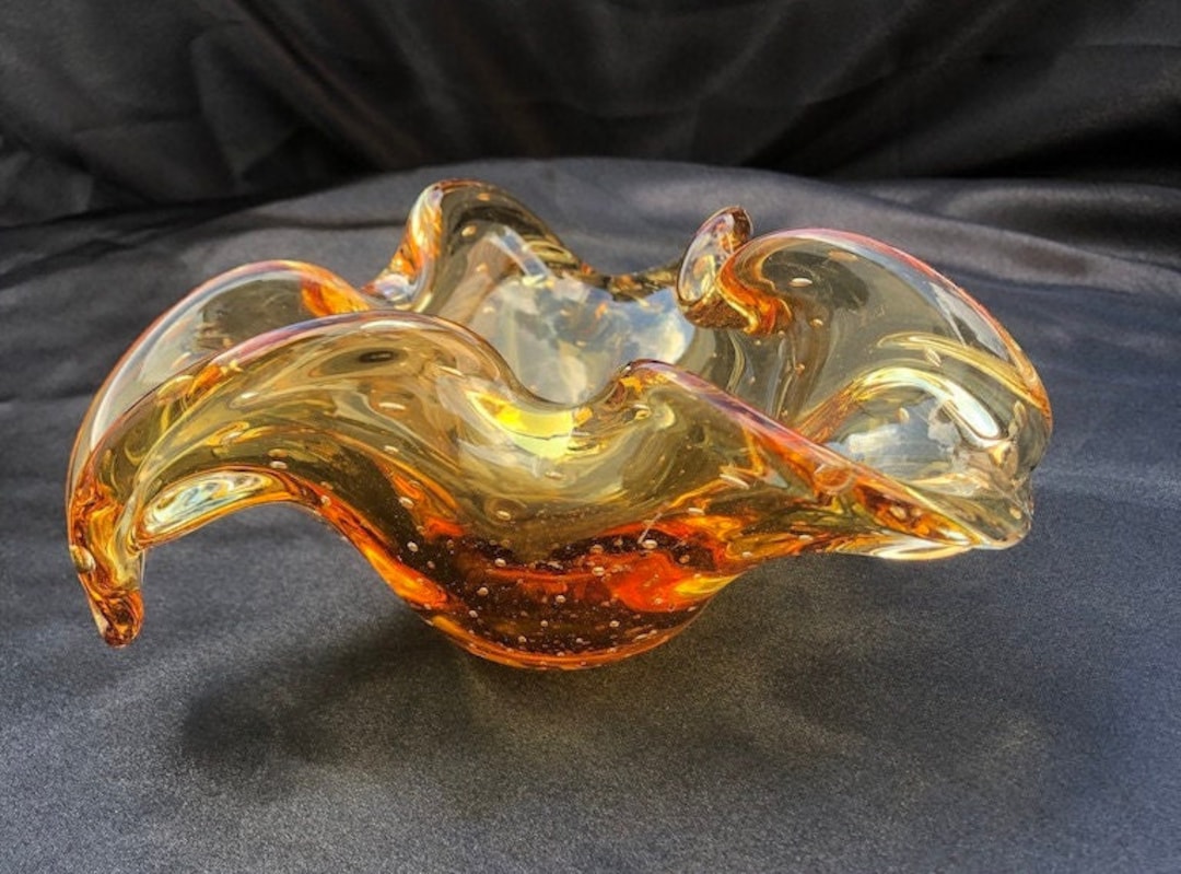VINTAGE!! Beautiful Murano Freeform Yellow Glass Bowl. - Etsy