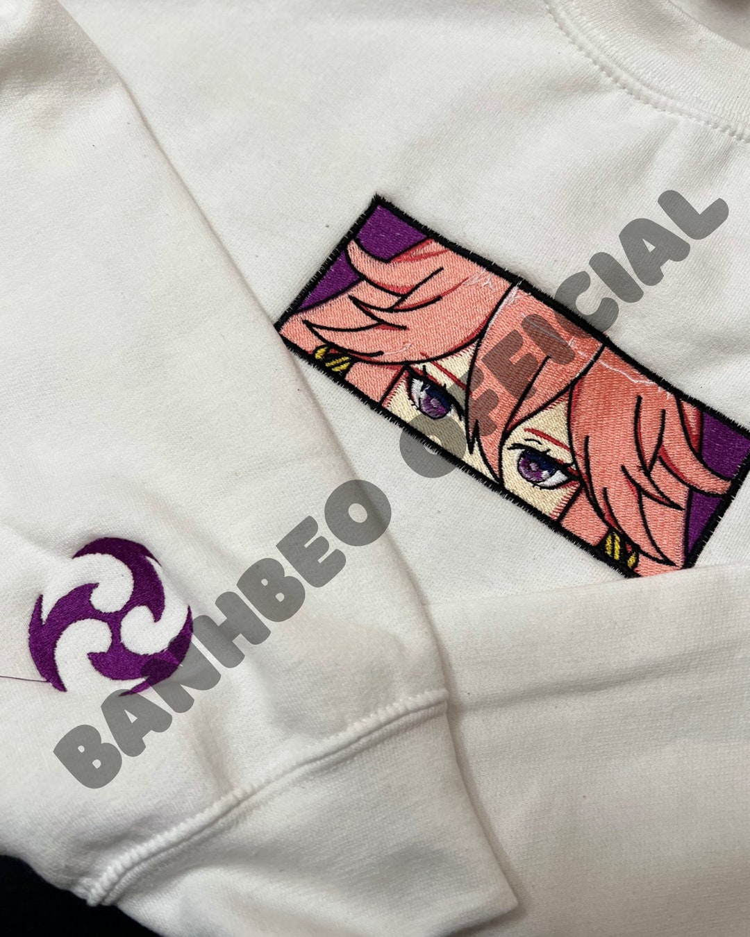 Genshin Impact Yae Miko Face Boxed Embroidered Crewneck/hoodie + Sleeve ...