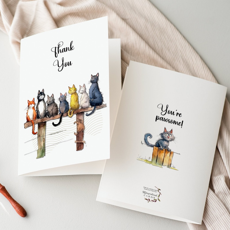 Cat Thank You Cards - Etsy