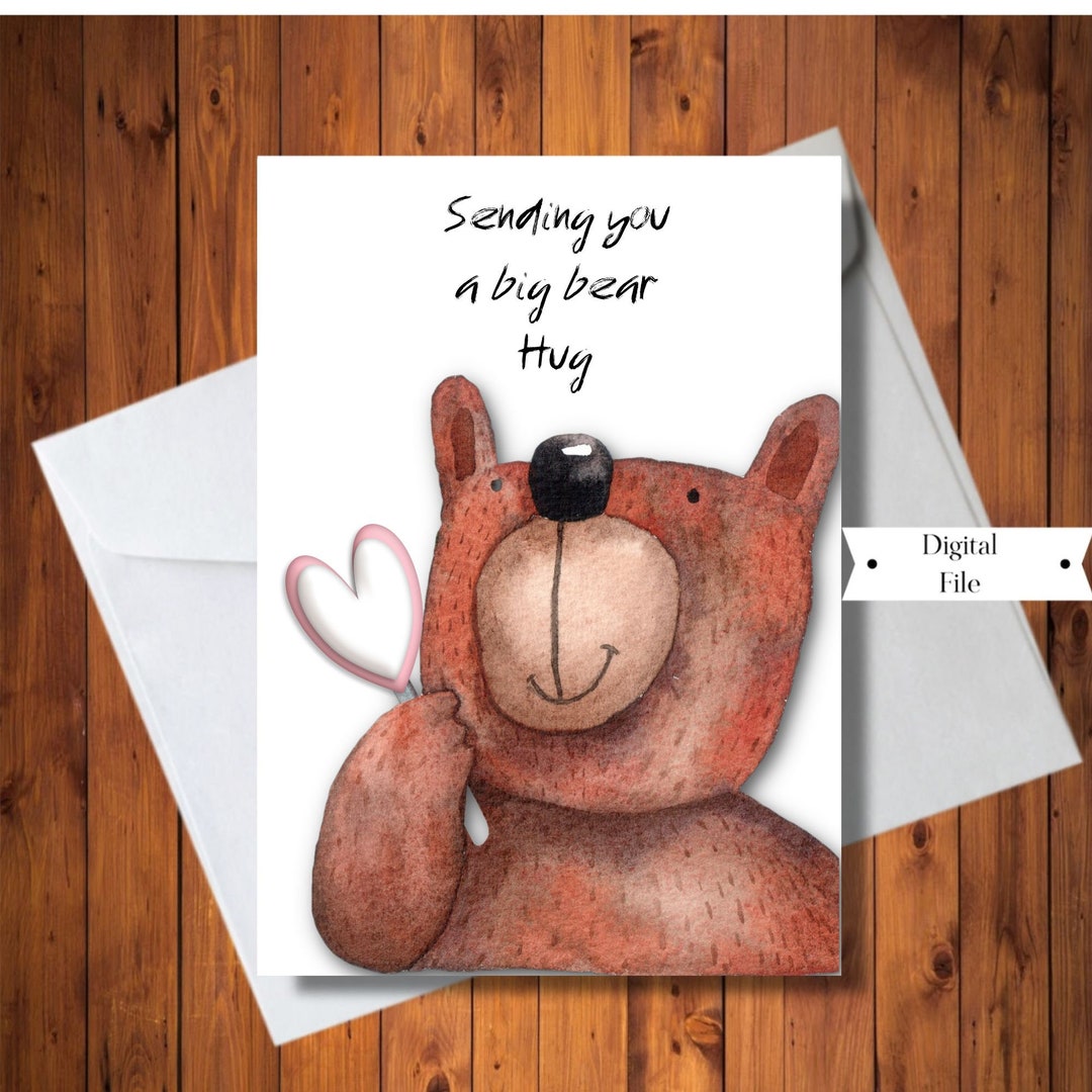 Sending You a Big Bear Hug, Thinking of You Card, Get Well Soon Card ...
