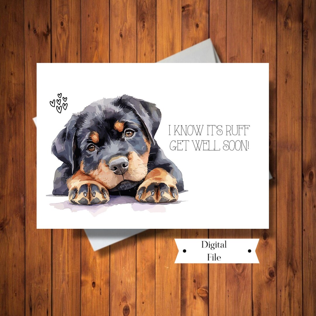 Get Well Soon Card, Sweet Dog Card, I Know It's Ruff, Feel Better ...