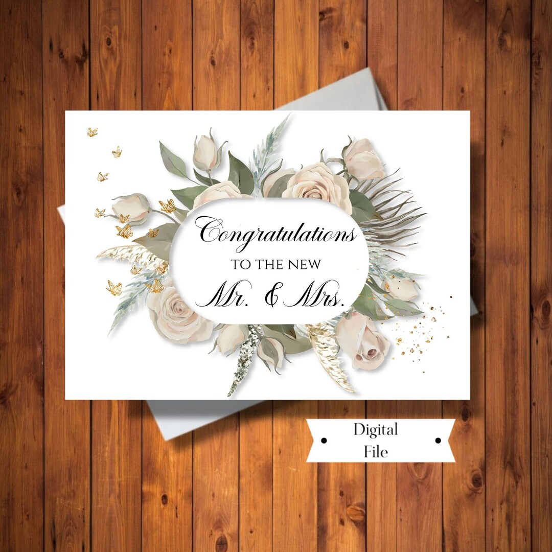 Congratulations to the New Mr. and Mrs. Greeting Card, Boho Greenery ...