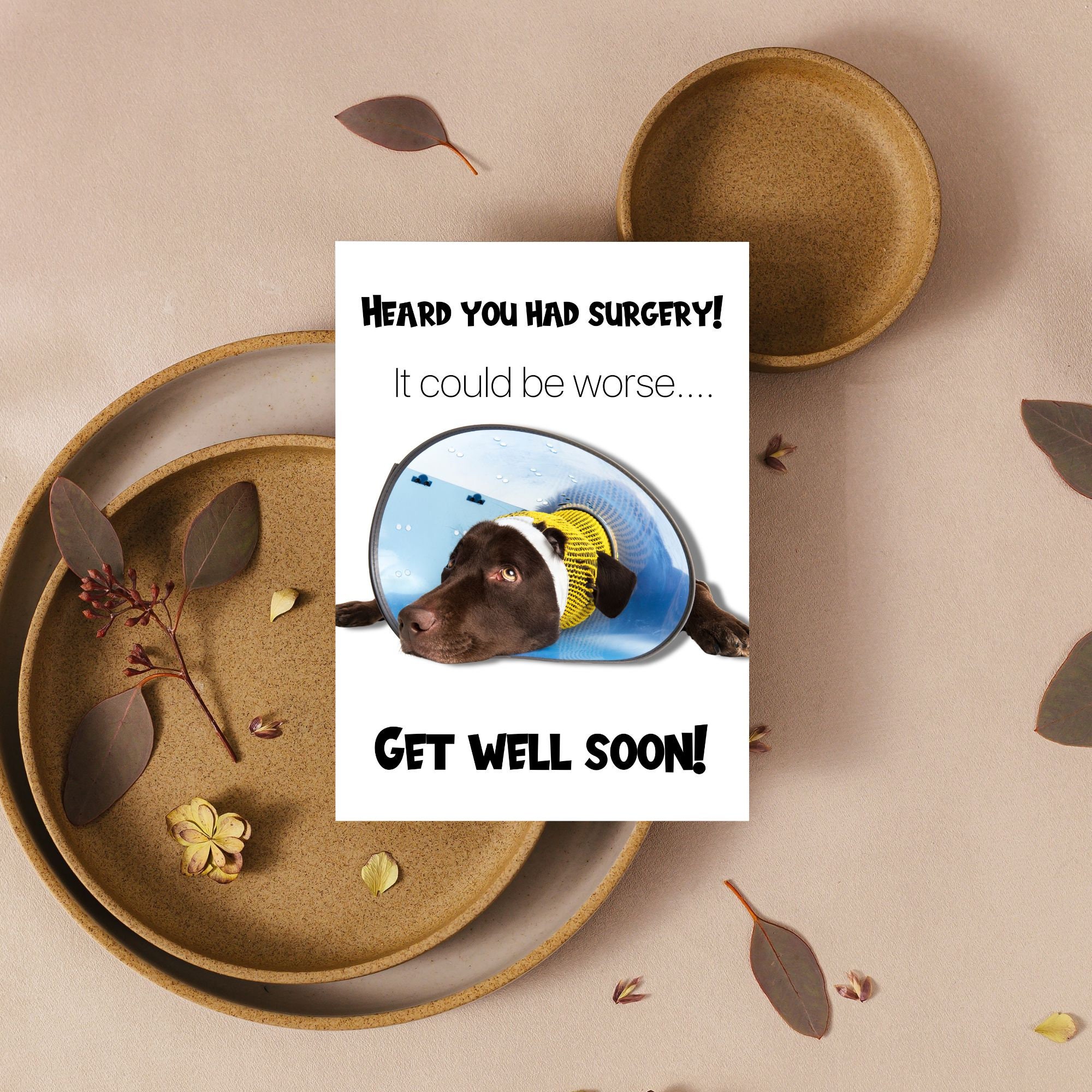 Funny Surgery/operation Card, Dog in Head Cone Card, Funny Get Well ...