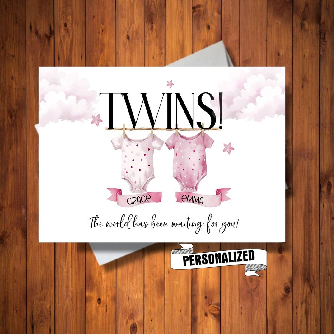 Personalized Baby Girl Twins Card, Custom Name Twin Baby Card, the ...
