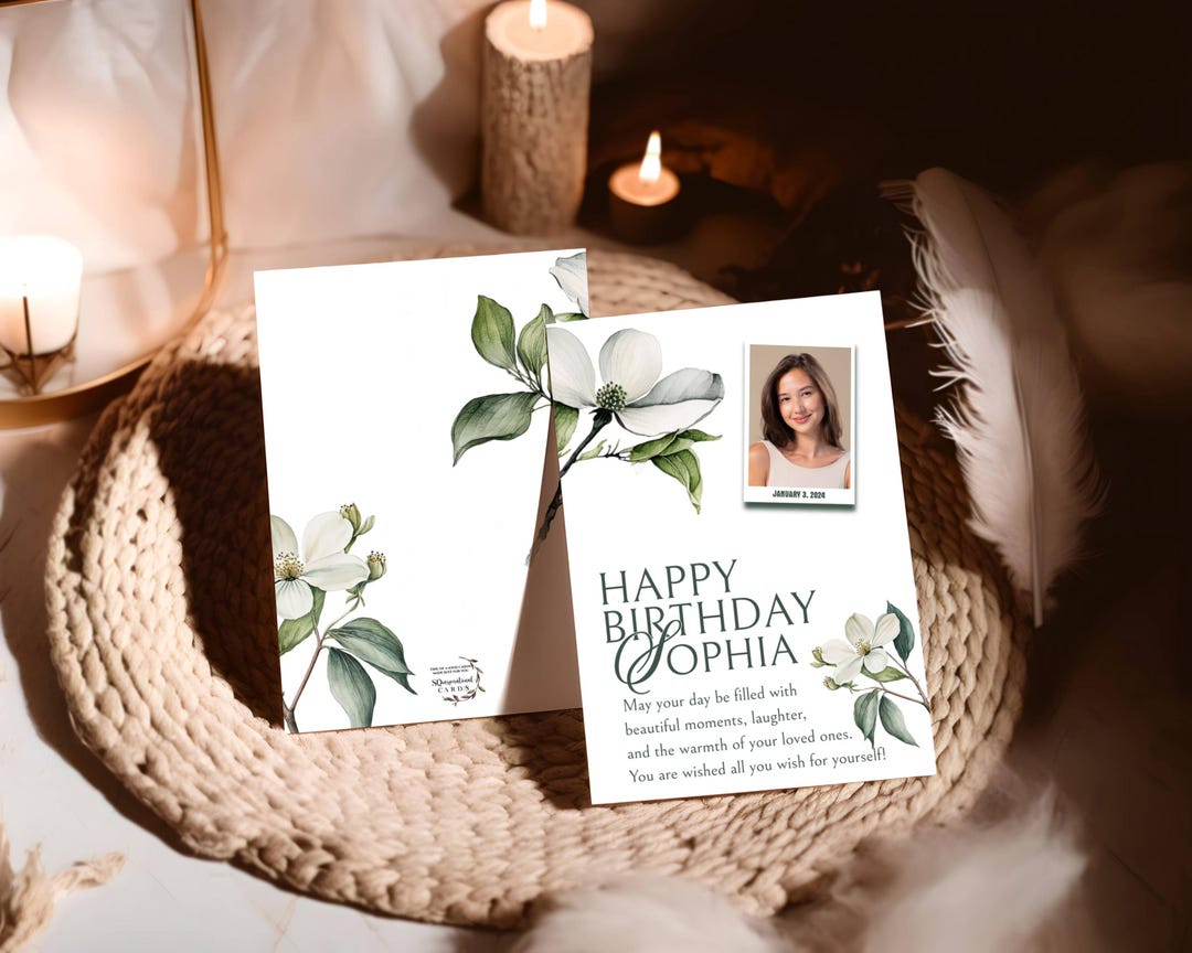 Personalized Photo Floral Birthday Card, Custom Digital Card Printable ...