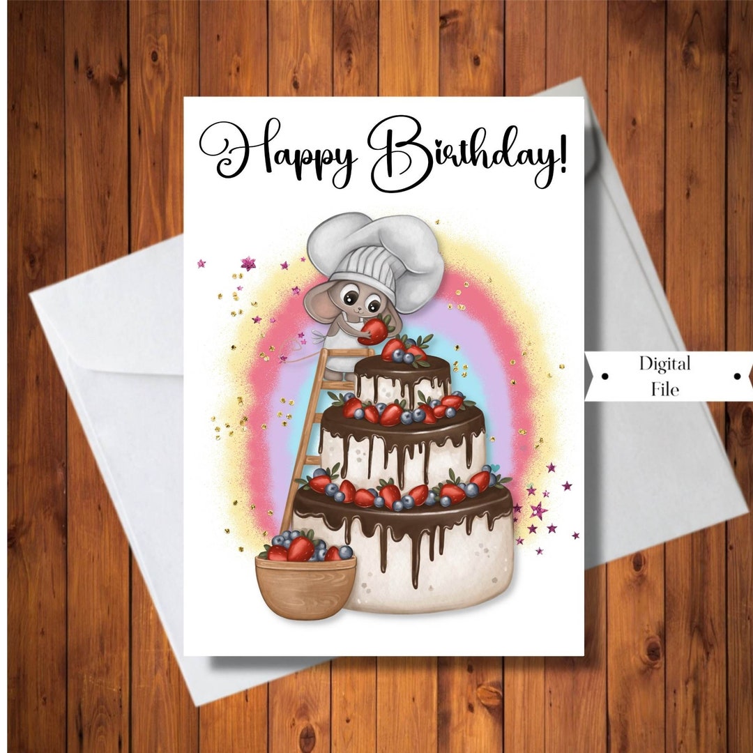 Cute Birthday Card, Mouse and Birthday Cake Card, Any Age Card, Card ...