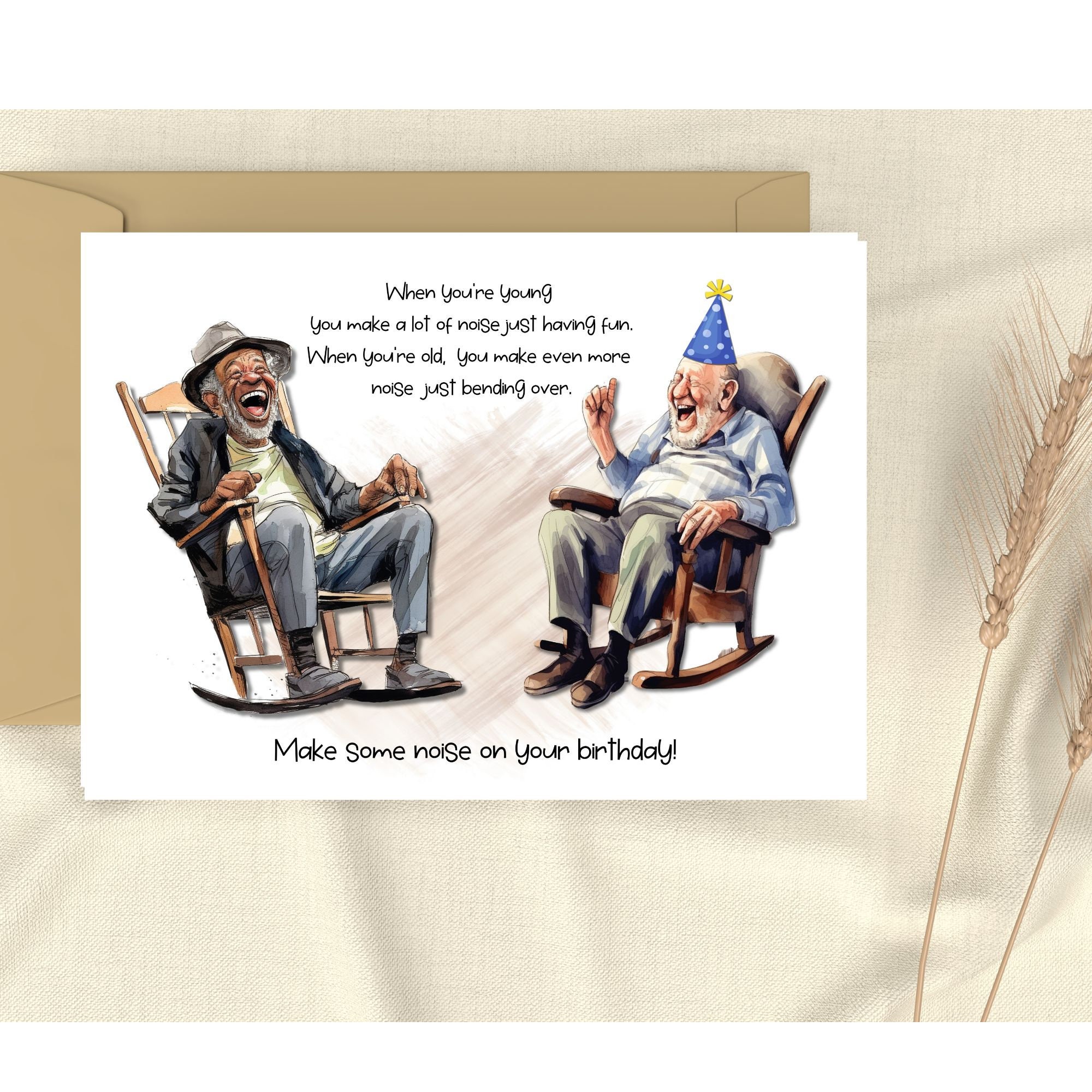 Funny Aging Birthday Card, Making Noise on Your Birthday, Card for ...