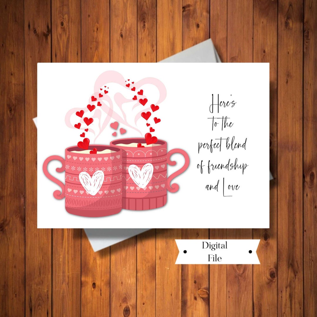 Sweet Coffee Cups Card, Valentine's Card, Anniversary Card, Engagement ...