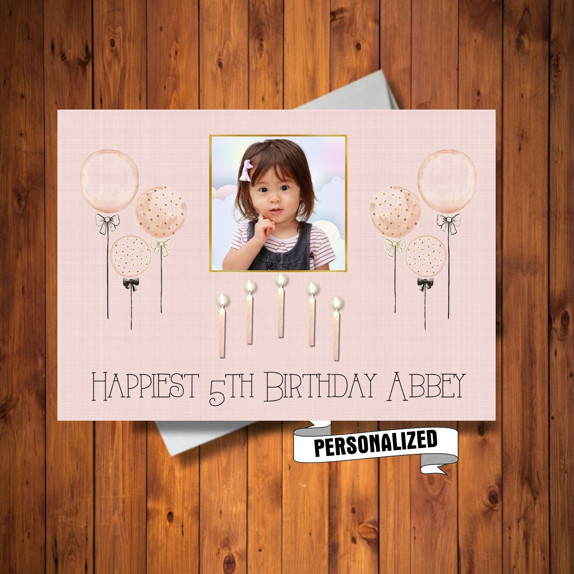 Personalized PHOTO Birthday Card, Custom Photo, Name and Age Card, Pink ...