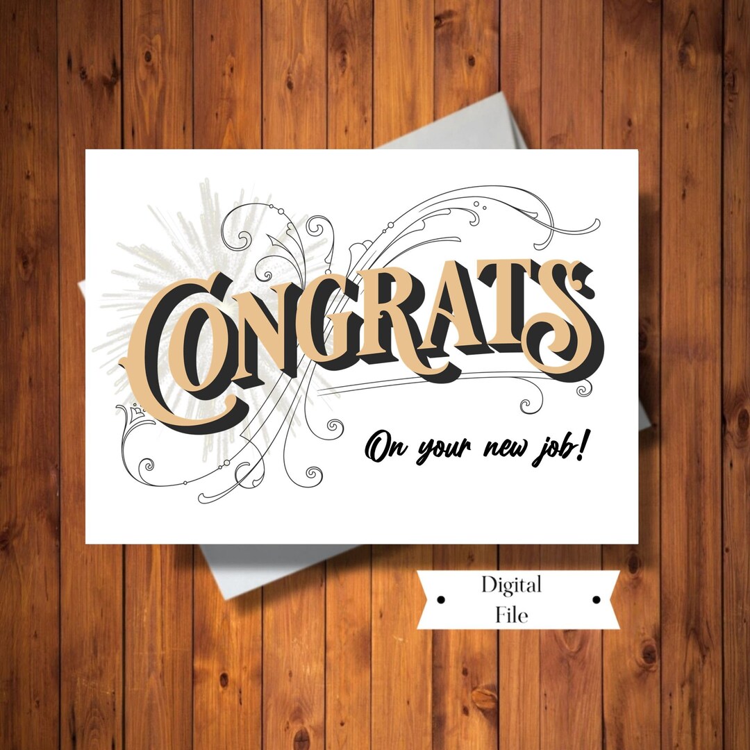 Congratulations Card, New Job Card, Celebration Printable Card, INSTANT ...