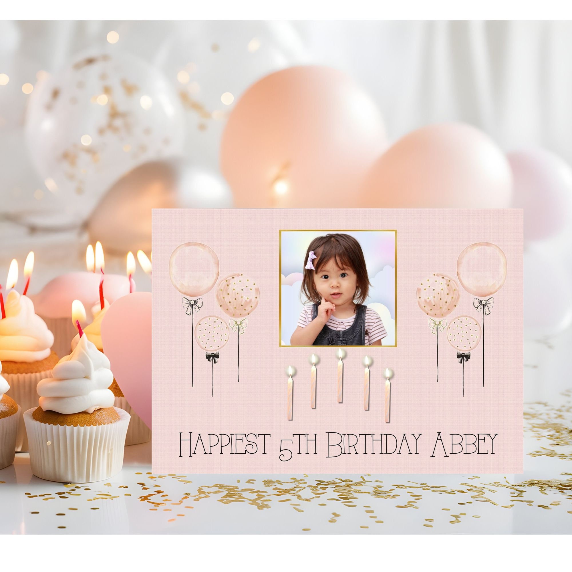 Personalized PHOTO Birthday Card, Custom Photo, Name and Age Card, Pink ...