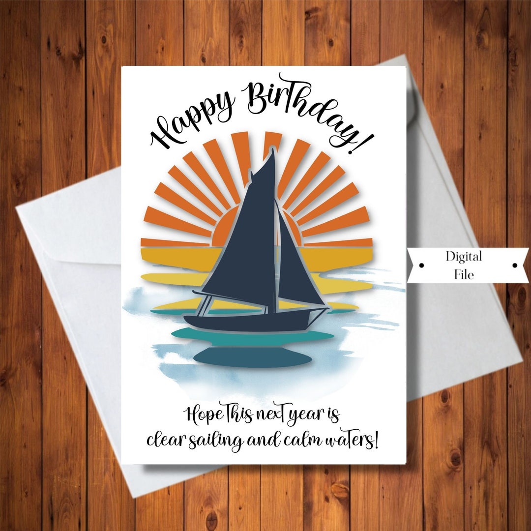 Sailboat Birthday Card, Boating Birthday Card, Digital Card, Instant ...