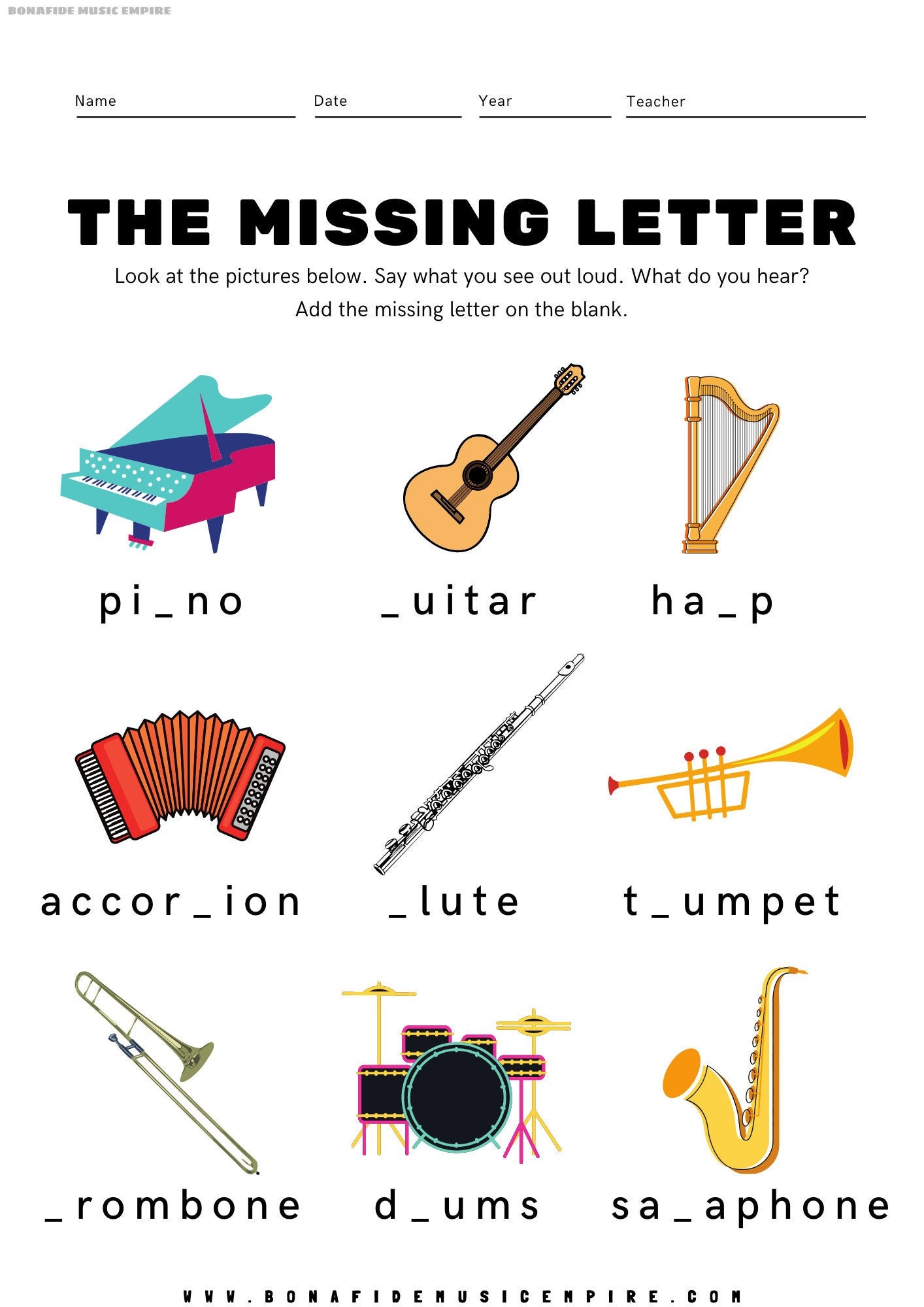 Missing Letters - Music Worksheet (kids) - Etsy