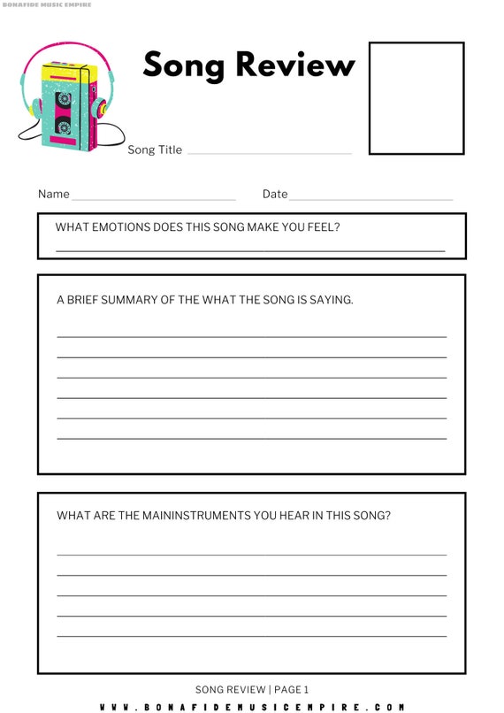 Song Review Music Worksheet | Etsy