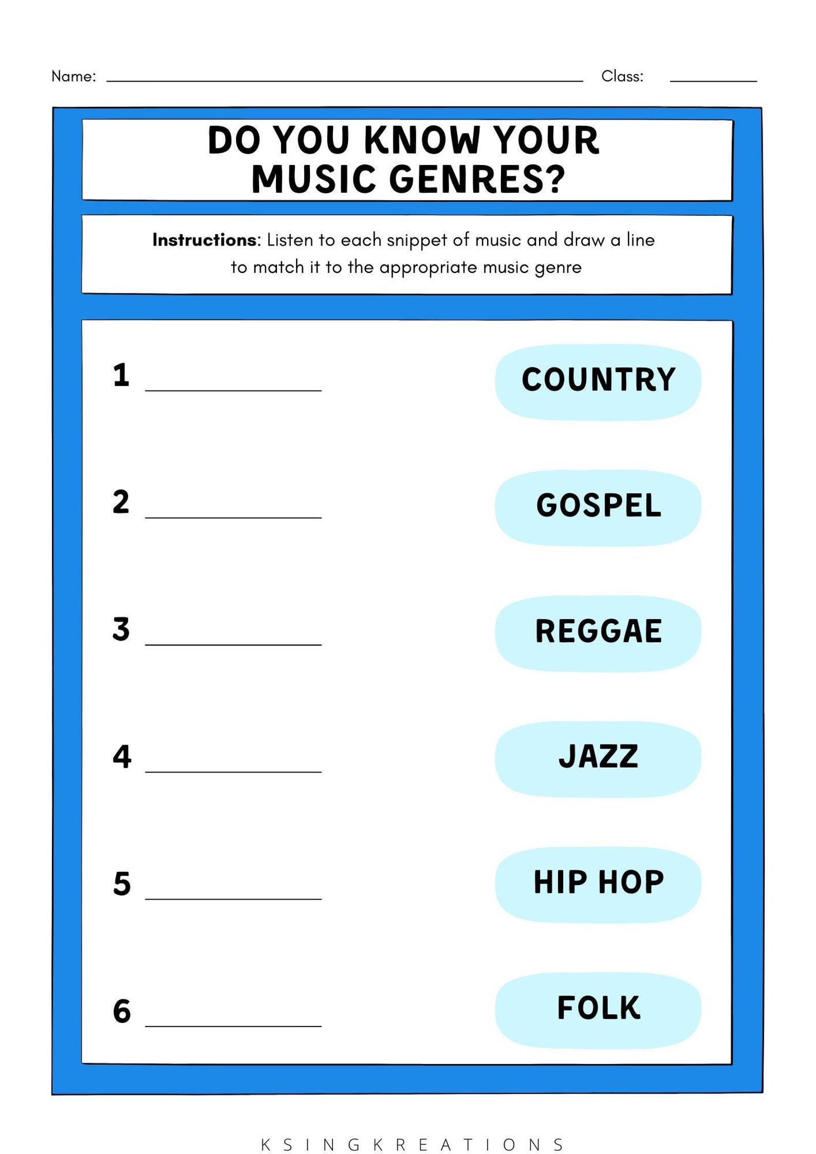 Do You Know Your Music Genres Worksheet - Etsy
