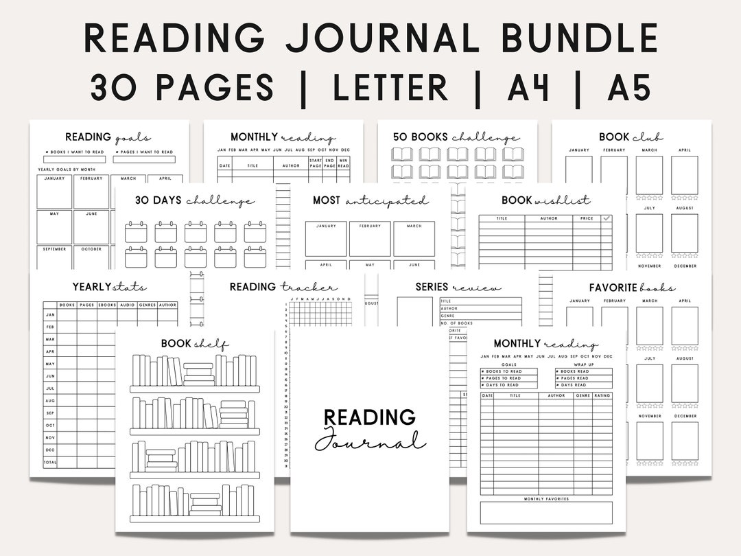 Printable Reading Journal Bundle, Minimalist Reading Tracker, Reading ...